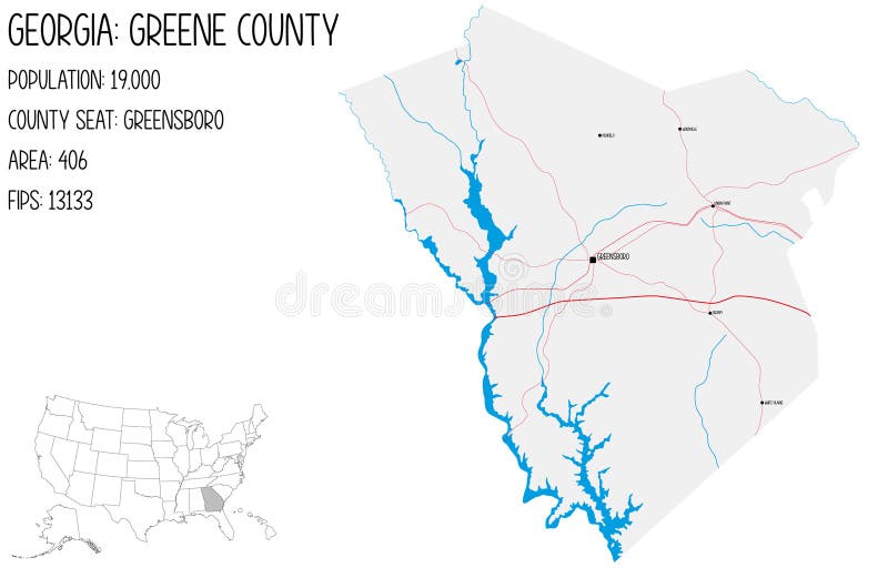 Large and Detailed Map of Greene County in Georgia Stock Vector ...