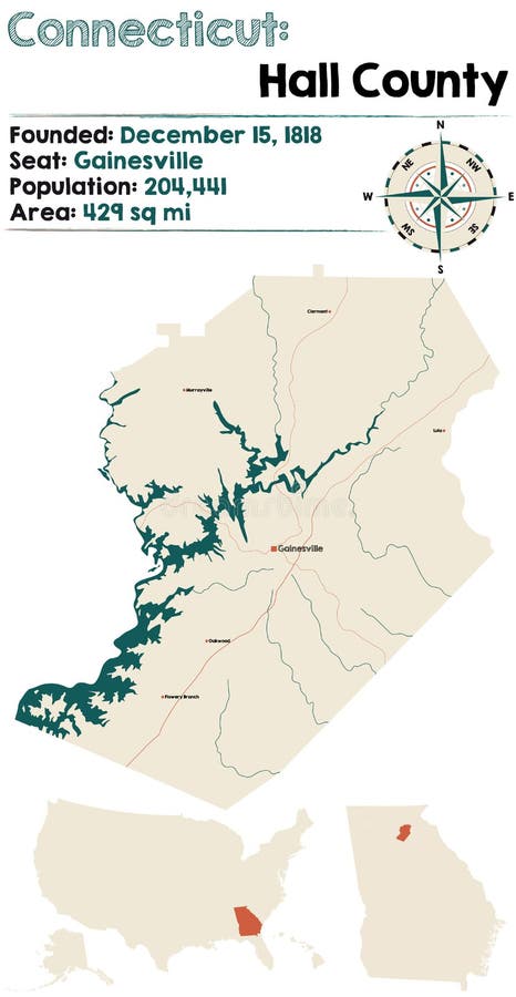 Map of Hall County in Georgia Stock Vector - Illustration of roads ...