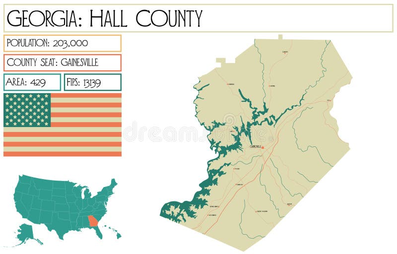 Large and Detailed Map of Hall County in Georgia Stock Illustration ...