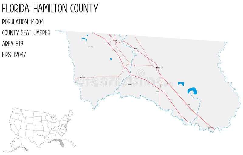 Large and Detailed Map of Hamilton County in Florida Stock Vector ...