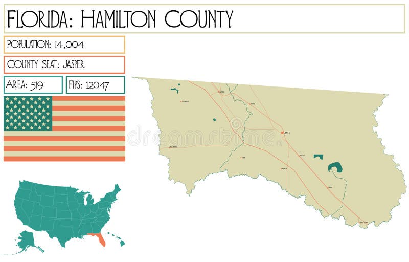 Map of Hamilton County in Florida USA. Stock Illustration ...