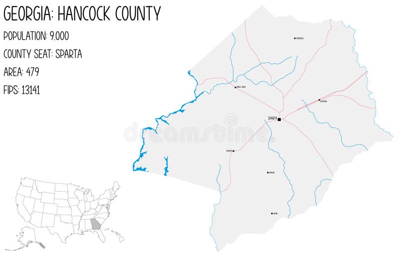Large and Detailed Map of Hancock County in Georgia Stock Vector - Illustration of fips ...