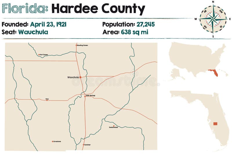 Map of Hardee County in Florida Stock Vector - Illustration of colors ...