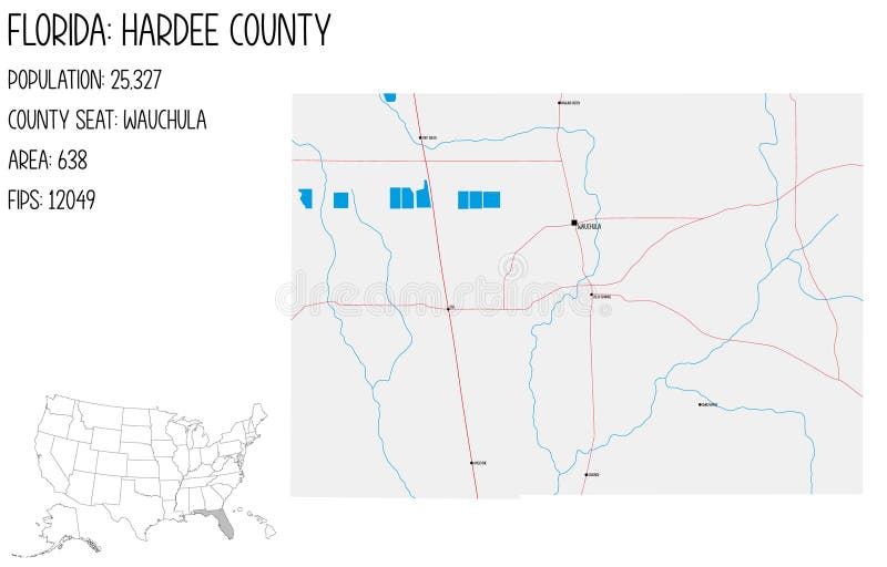 Large and Detailed Map of Hardee County in Florida Stock Illustration ...