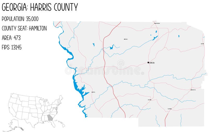 Large and Detailed Map of Harris County in Georgia Stock Vector ...