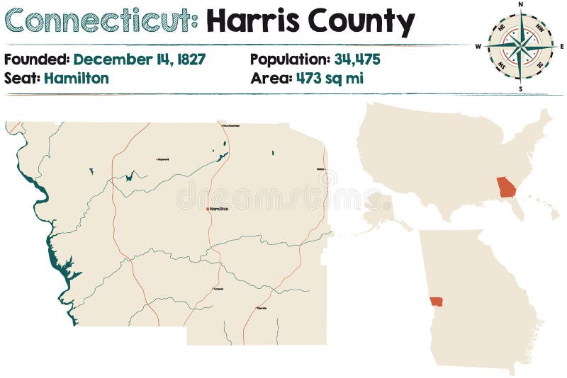 Map of Harris County in Georgia Stock Vector - Illustration of sign ... Map of Harris County in Georgia Stock Vector - Illustration of sign ...