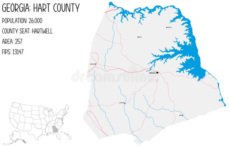 Large and Detailed Map of Hart County in Georgia Stock Vector ...