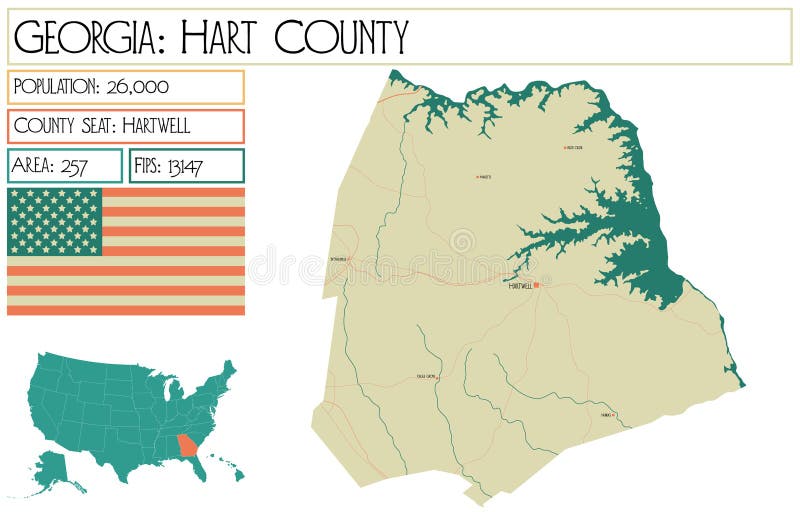 Large and Detailed Map of Hart County in Georgia Stock Illustration ...
