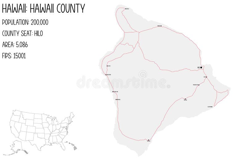 Large and Detailed Map of Hawaii County in Hawaii Stock Vector ...