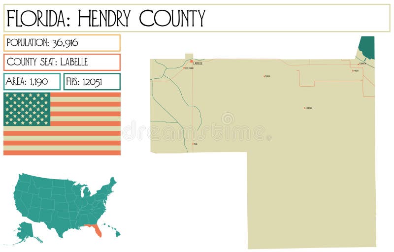 Map of Hendry County in Florida USA. Stock Vector - Illustration of ...
