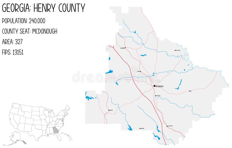 Large and Detailed Map of Henry County in Georgia. Stock Vector ...