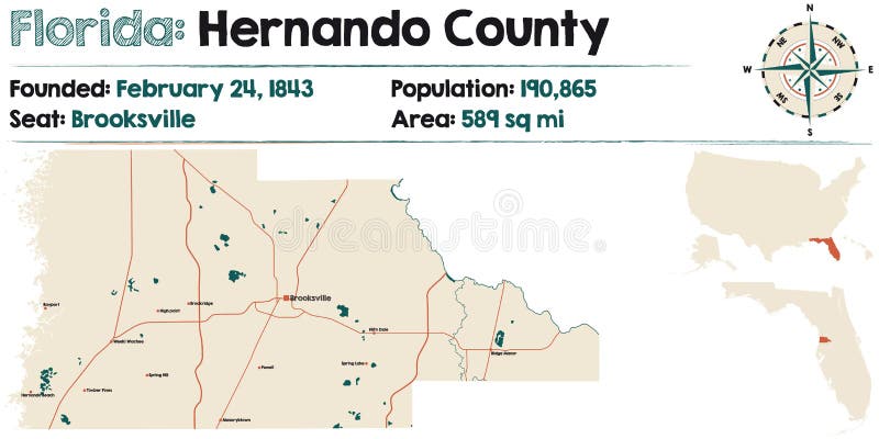 Map of Hernando County in Florida Stock Vector - Illustration of ...