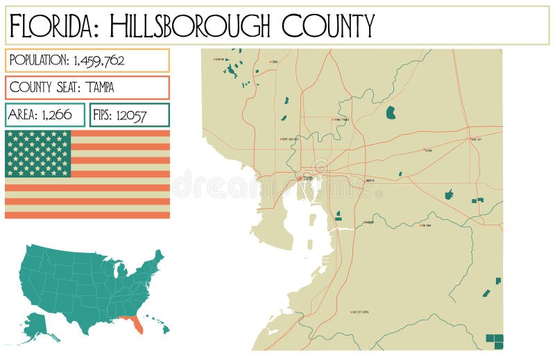 Map of Hillsborough County in Florida USA. Stock Vector - Illustration ...