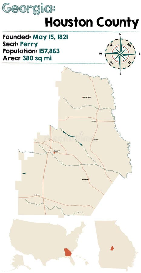 Map of Houston County in Alabama Stock Vector - Illustration of ...