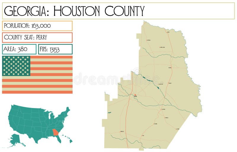 Large and Detailed Map of Houston County in Georgia Stock Vector ...
