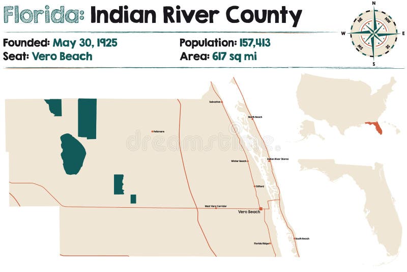 Map of Indian River County in Florida Stock Vector - Illustration of ...