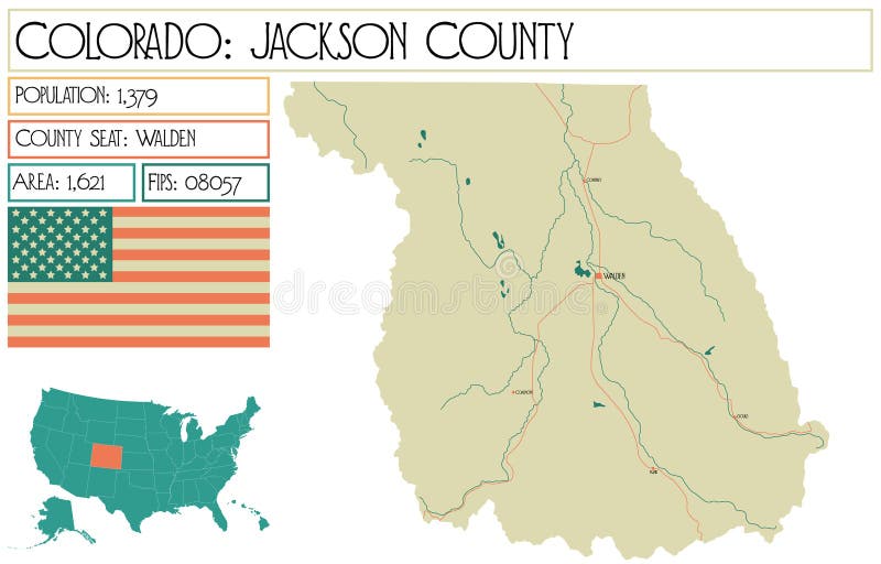 Map of Jackson County in Colorado USA. Stock Vector - Illustration of ...