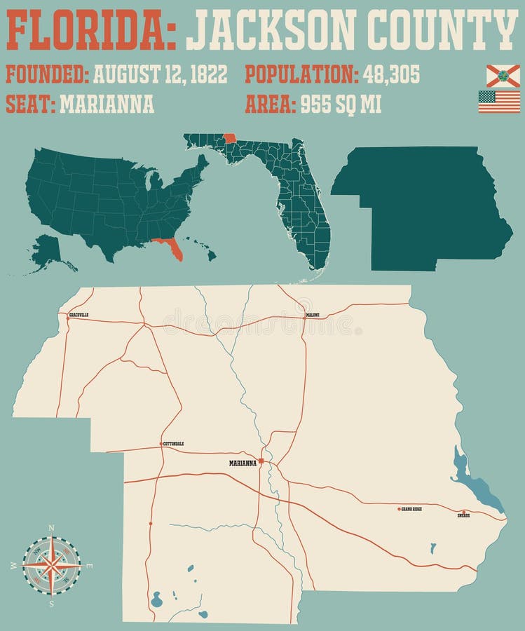 Map of Jackson County in Florida Stock Vector - Illustration of signs ...