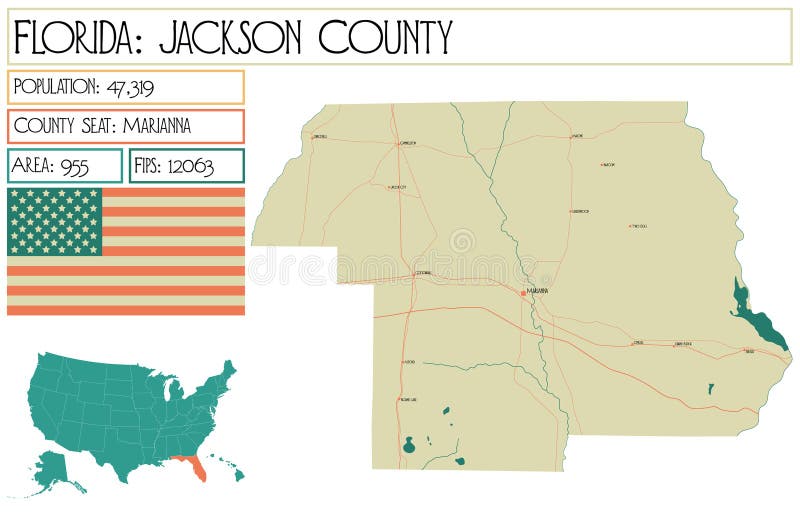 Map of Jackson County in Florida USA Stock Vector - Illustration of city, cities: 325059335