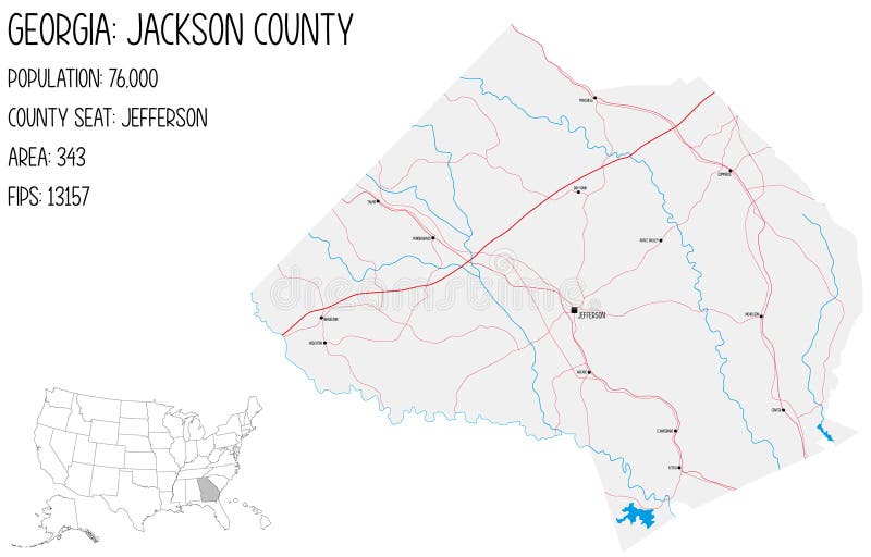 Large and Detailed Map of Jackson County in Georgia. Stock Vector ...