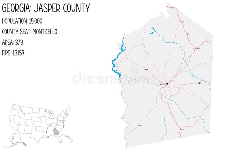 Large and Detailed Map of Jasper County in Georgia. Stock Vector ...