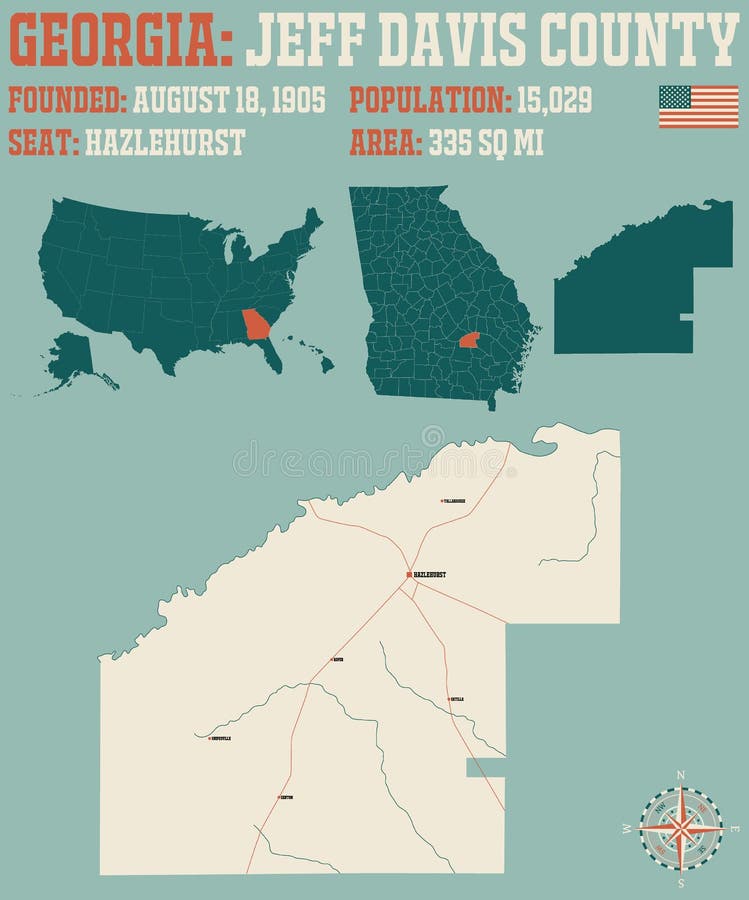 Map of Jeff Davis County in Georgia Stock Vector - Illustration of ...