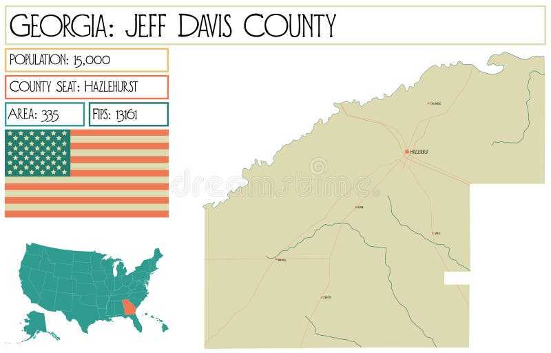 Large and Detailed Map of Jeff Davis County in Georgia Stock Vector ...