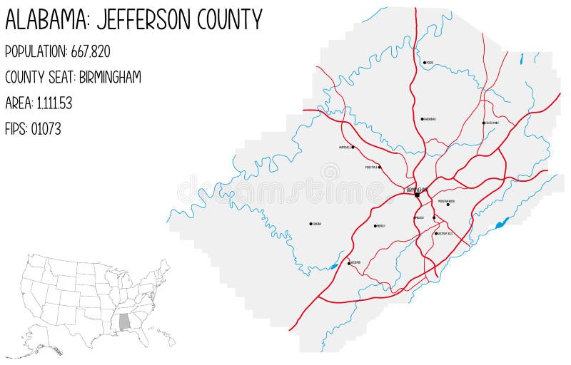Map of Jefferson County in Alabama, USA. Stock Vector - Illustration of ...