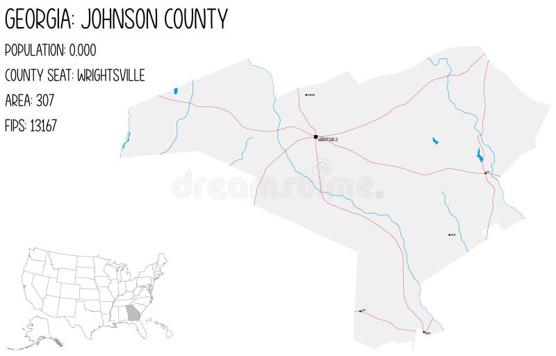 Large and Detailed Map of Johnson County in Georgia Stock Vector ...