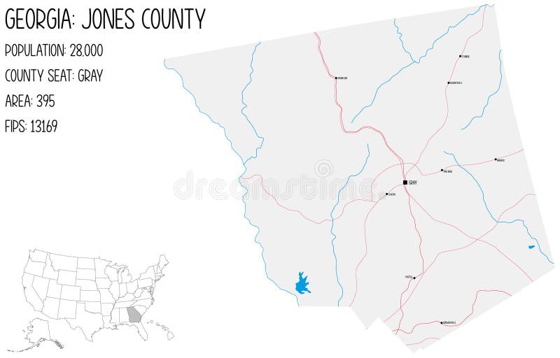 Large and Detailed Map of Jones County in Georgia. Stock Illustration ...