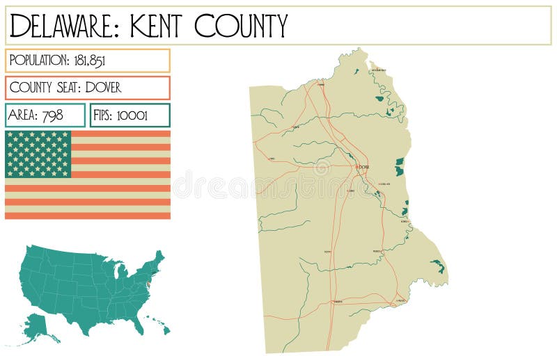 Map of Kent County in Delaware USA Stock Vector - Illustration of signs, city: 321805909
