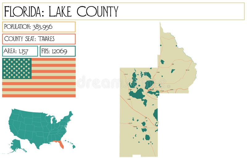 Large and Detailed Map of Lake County in Florida Stock Vector ...
