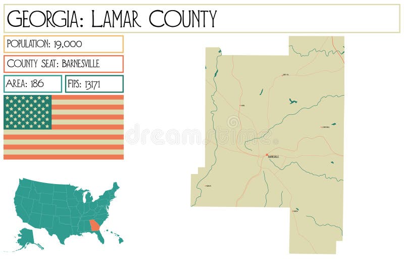 Large and Detailed Map of Lamar County in Georgia Stock Vector ...