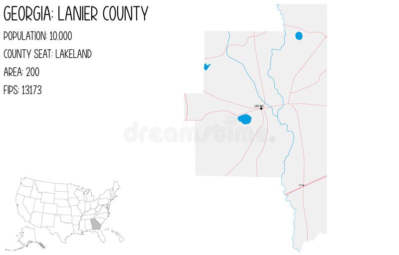 Large and Detailed Map of Lanier County in Georgia Stock Vector ...