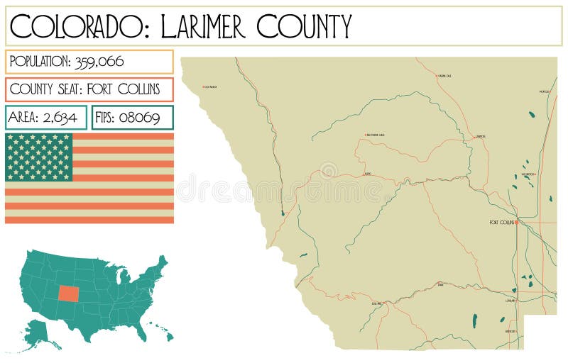 Map of Larimer County in Colorado USA. Stock Vector - Illustration of ...