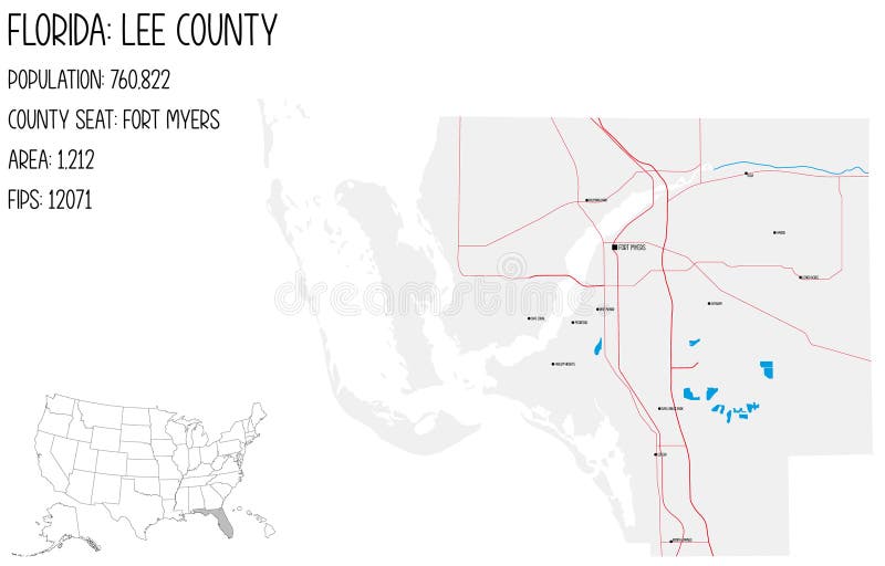 Large and Detailed Map of Lee County in Florida. Stock Vector ...