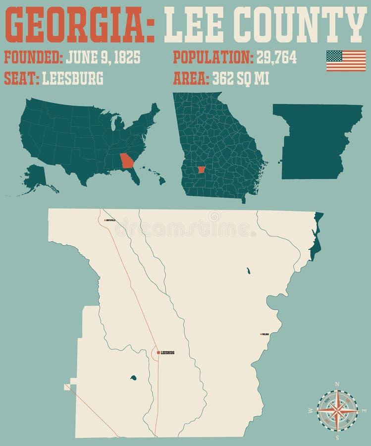 Map of Lee County in Georgia Stock Vector - Illustration of roads ...