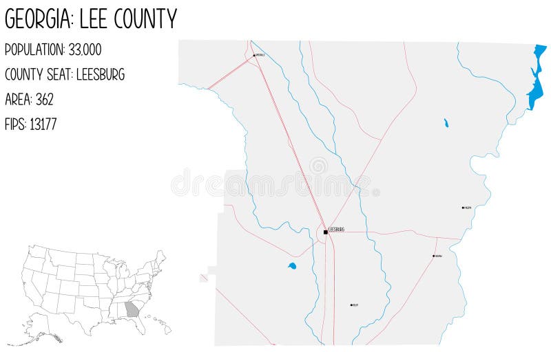 Large and Detailed Map of Lee County in Georgia Stock Vector ...