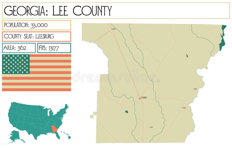 Large and Detailed Map of Lee County in Georgia Stock Vector ...