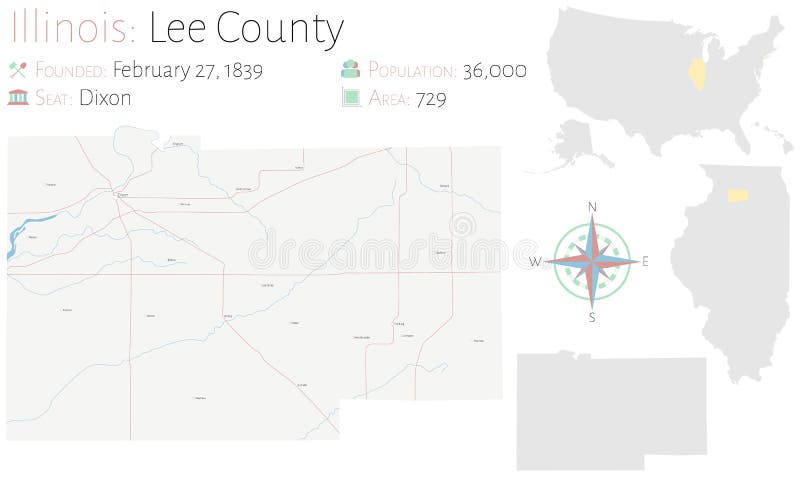 Map of Lee County in Illinois Stock Vector - Illustration of states ...
