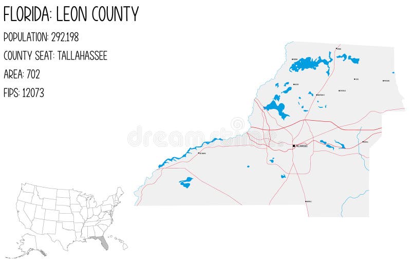 Large and Detailed Map of Leon County in Florida. Stock Vector ...