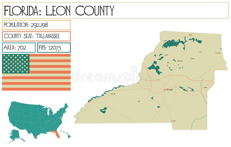 Large and Detailed Map of Leon County in Florida Stock Vector ...