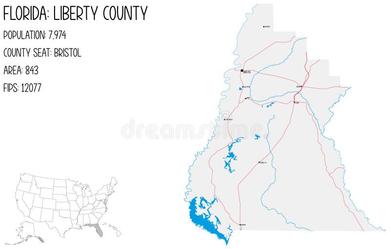 Large and Detailed Map of Liberty County in Florida. Stock Vector ...
