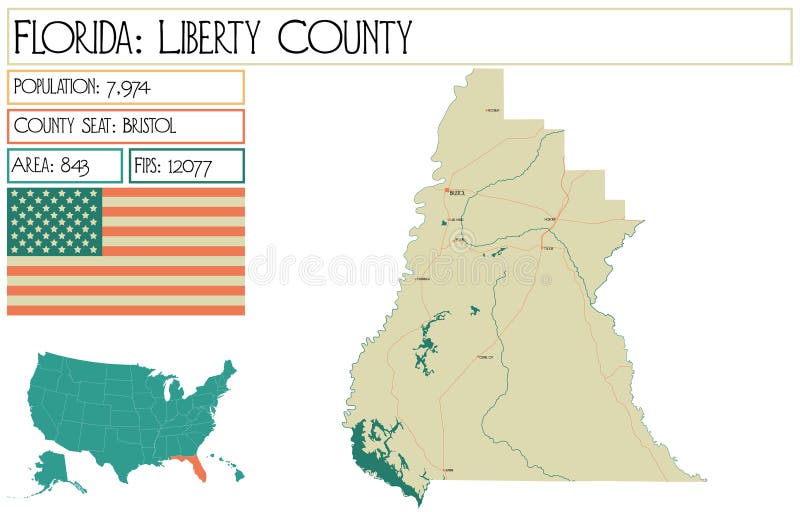 Large and Detailed Map of Liberty County in Florida Stock Vector ...