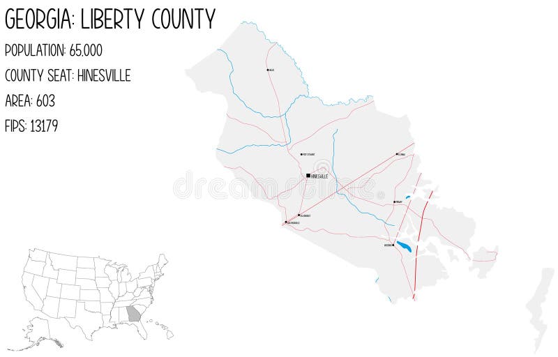 Large and Detailed Map of Liberty County in Georgia Stock Vector ...