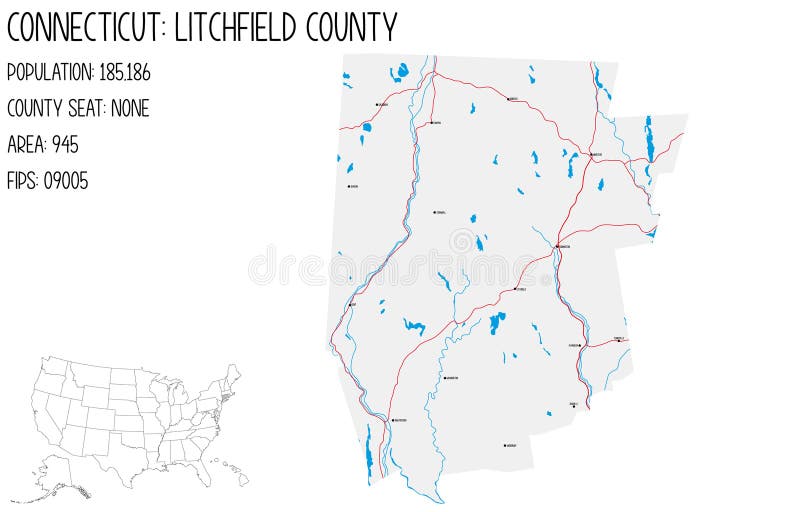 Map of Litchfield County in Connecticut, USA Stock Vector ...