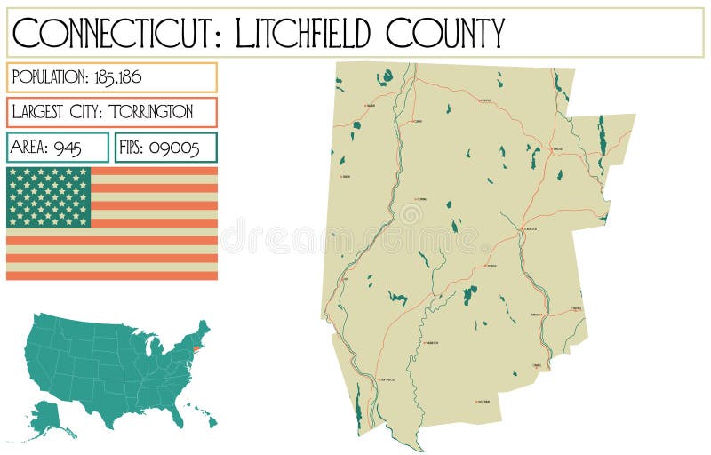Map of Litchfield County in Connecticut USA Stock Vector - Illustration ...