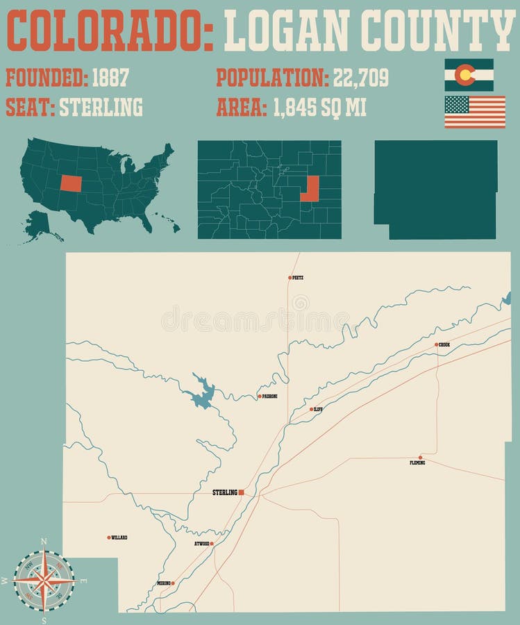 Map of Logan in Colorado stock vector. Illustration of county - 194123484