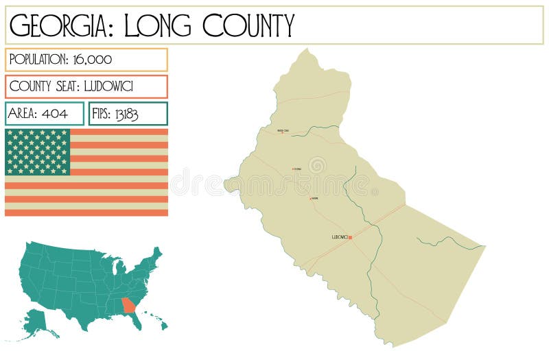 Large and Detailed Map of Long County in Georgia Stock Vector ...