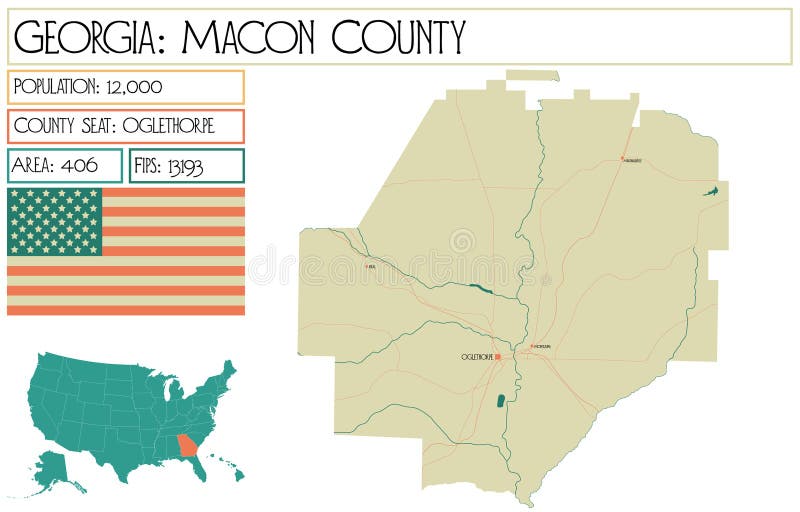 Large and Detailed Map of Macon County in Georgia Stock Vector ...